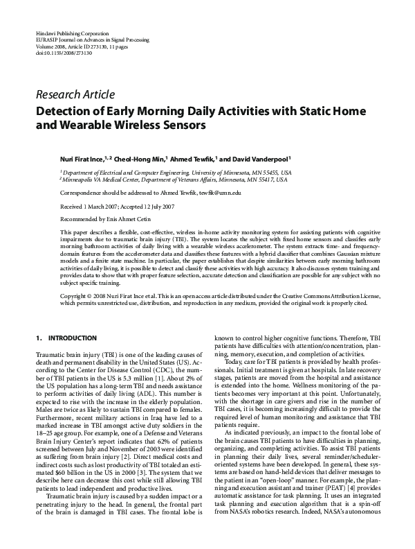 (PDF) Detection of Early Morning Daily Activities with Static Home and ...