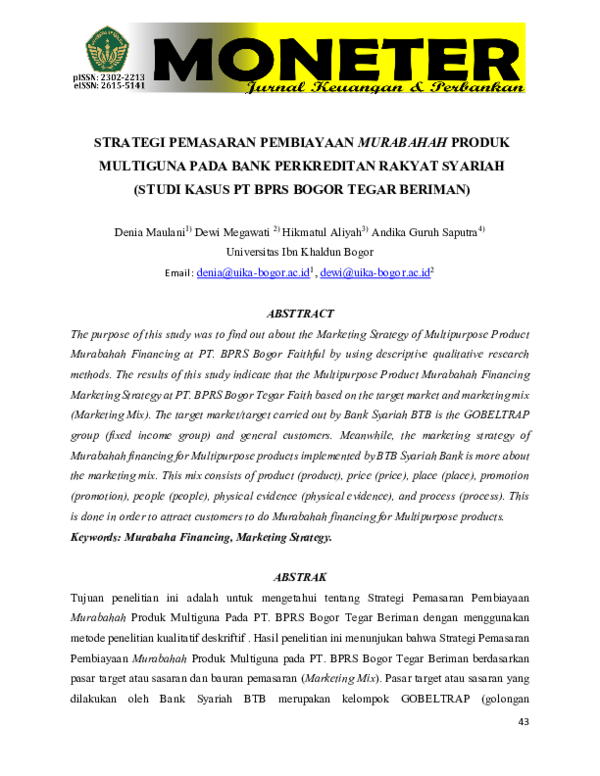 (PDF) Strategi Pemasaran Pembiayaan Murabahah Produk Multiguna Pada ...