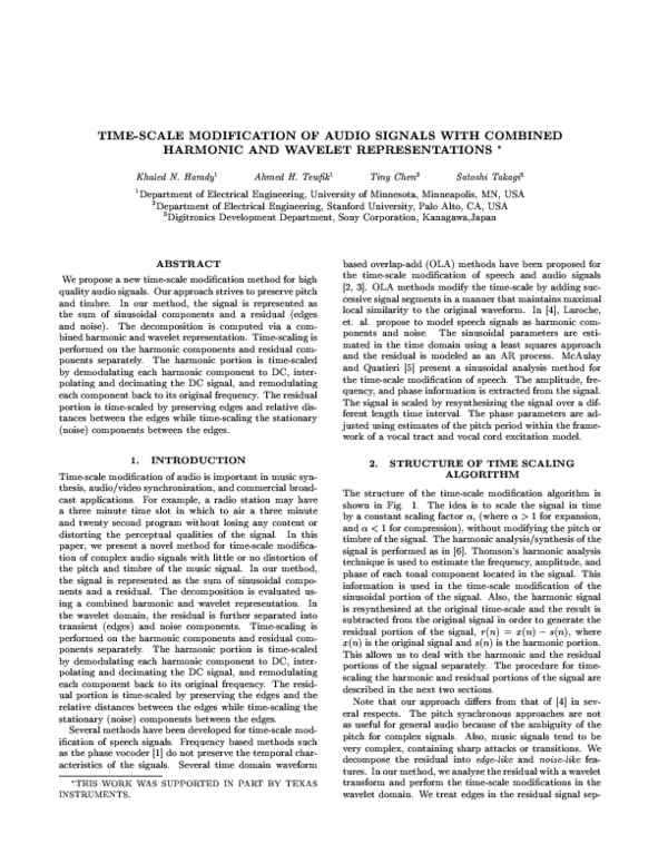(PDF) Time-scale modification of audio signals with combined harmonic and wavelet ...