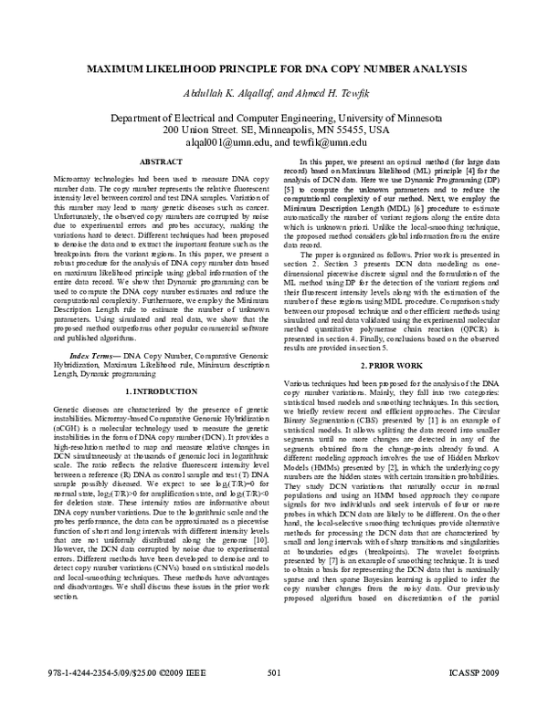 (PDF) Maximum likelihood principle for DNA copy number analysis