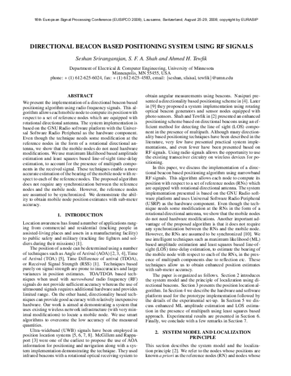 (PDF) Directional Beacon based Positioning System using RF Signals