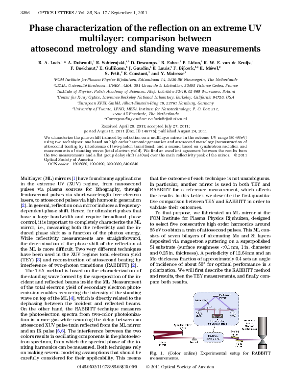 (PDF) Phase characterization of the reflection on an extreme UV multilayer: comparison between ...