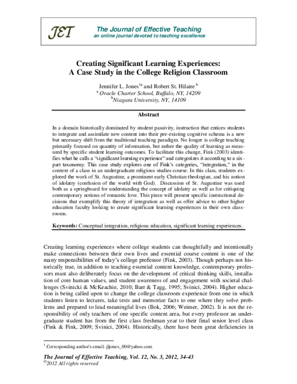 (PDF) Creating Significant Learning Experiences: A Case Study in the ...