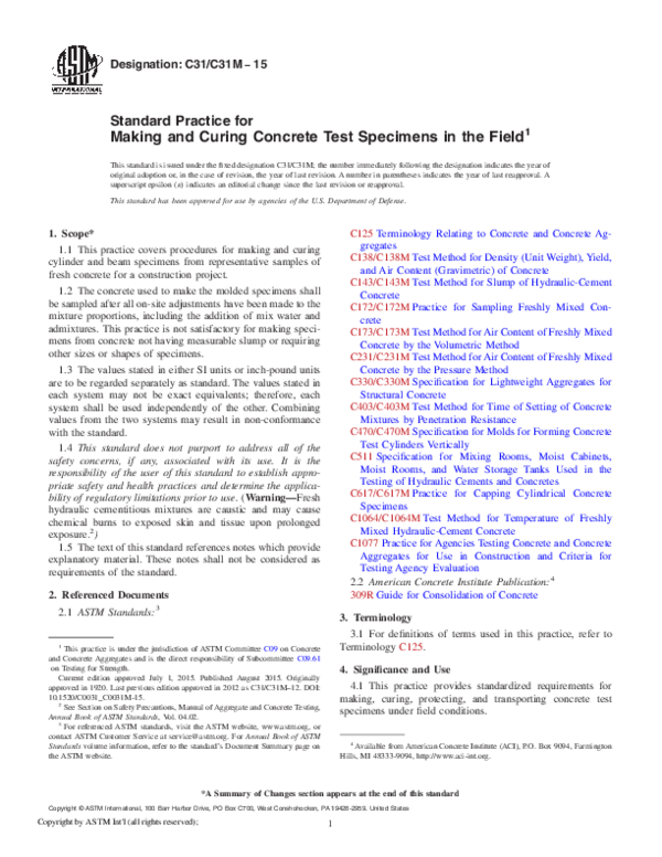 (PDF) Making and Curing Concrete Test Specimens in the Field 1