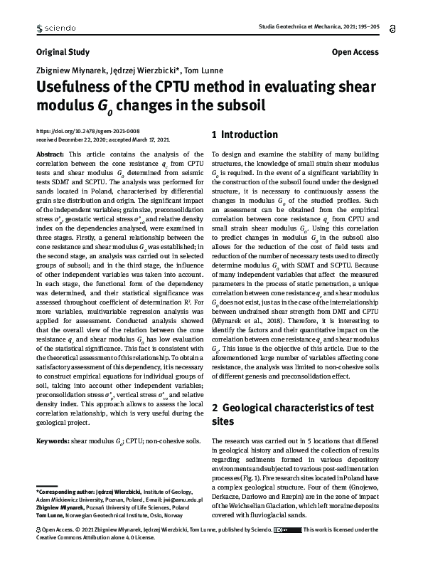 (PDF) Usefulness of the CPTU method in evaluating shear modulus G0 ...