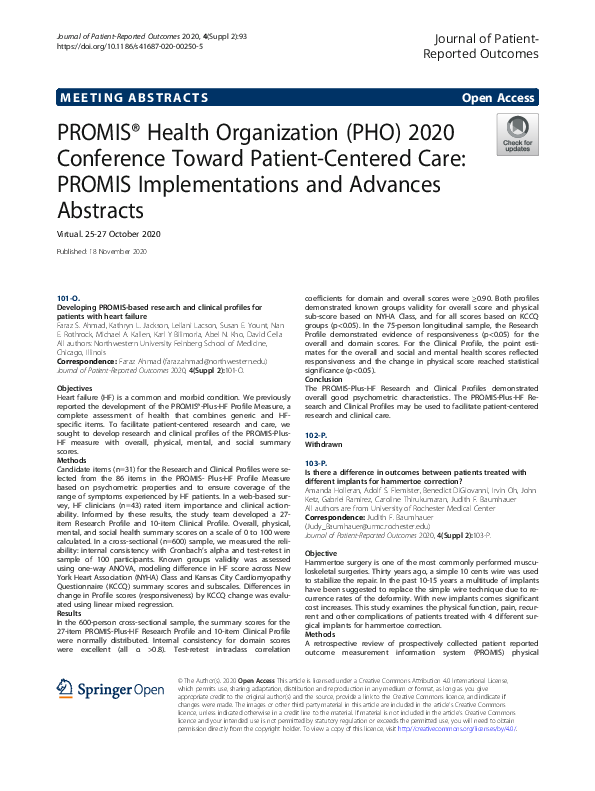 (PDF) PROMIS® Health Organization (PHO) 2020 Conference Toward Patient ...