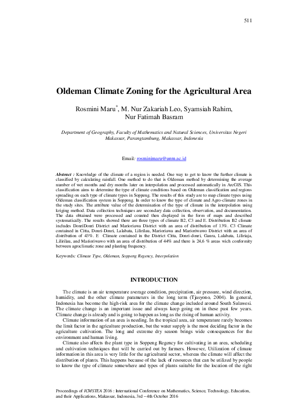 (PDF) Oldeman Climate Zoning for the Agricultural Area