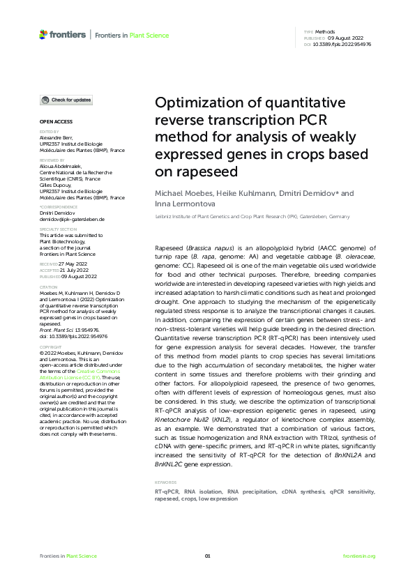 (PDF) Optimization of quantitative reverse transcription PCR method for analysis of weakly ...