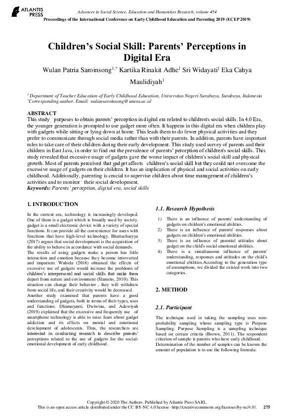 (PDF) Children’s Social Skill: Parents’ Perceptions in Digital Era