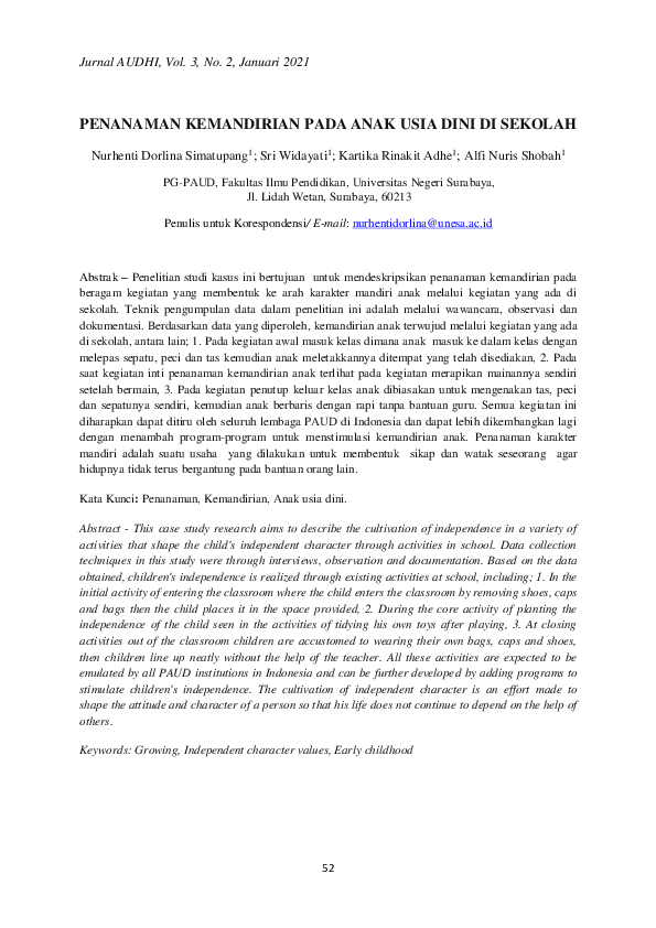 (PDF) Penanaman Kemandirian Pada Anak Usia Dini DI Sekolah