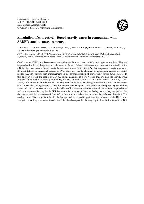 Pdf Simulation Of Convectively Forced Gravity Waves In Comparison With Saber Satellite