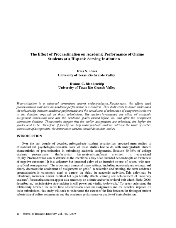 (PDF) The Effect of Procrastination on Academic Performance of Online ...