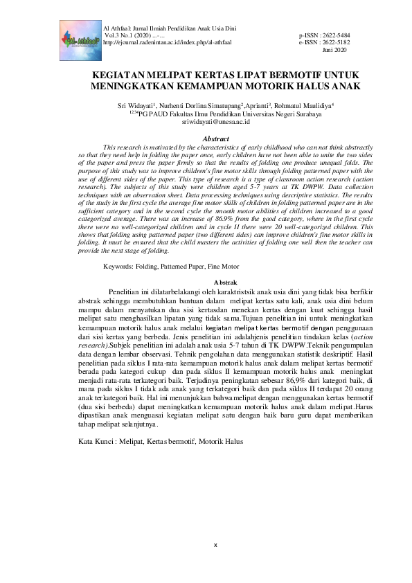 (PDF) Kegiatan Melipat Kertas Lipat Bermotif untuk Meningkatkan Kemampuan Motorik Halus Anak