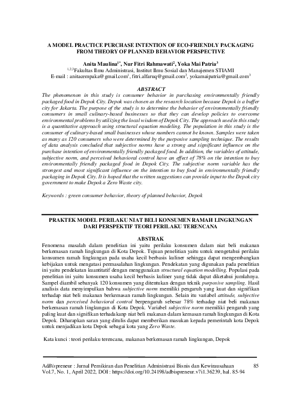 Pdf Praktek Model Perilaku Niat Beli Konsumen Ramah Lingkungan Dari