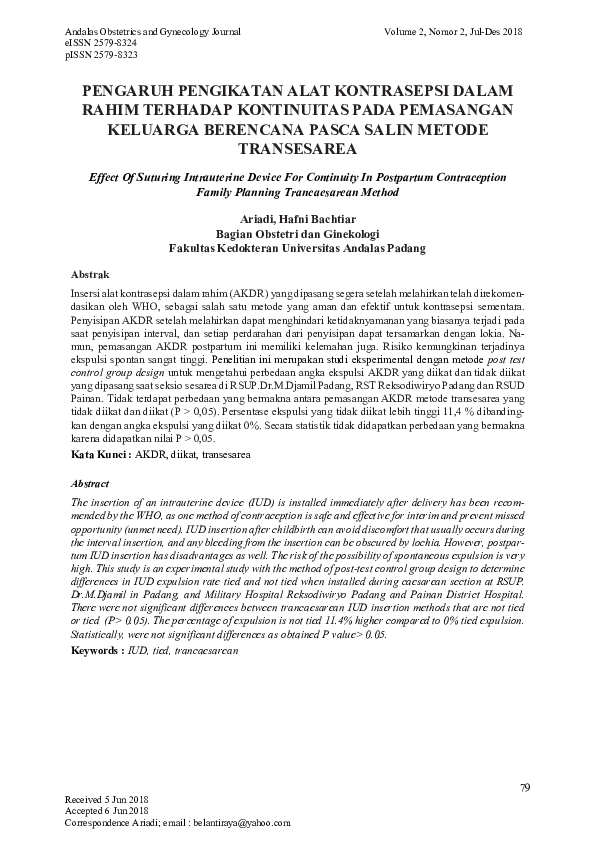 (PDF) Pengaruh Pengikatan Alat Kontrasepsi Dalam Rahim Terhadap ...