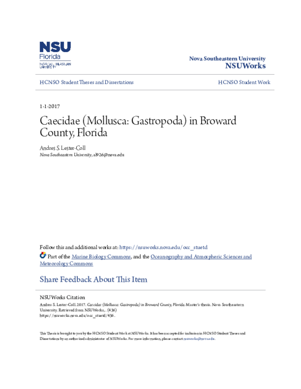 (PDF) Caecidae (Mollusca: Gastropoda) in Broward County, Florida