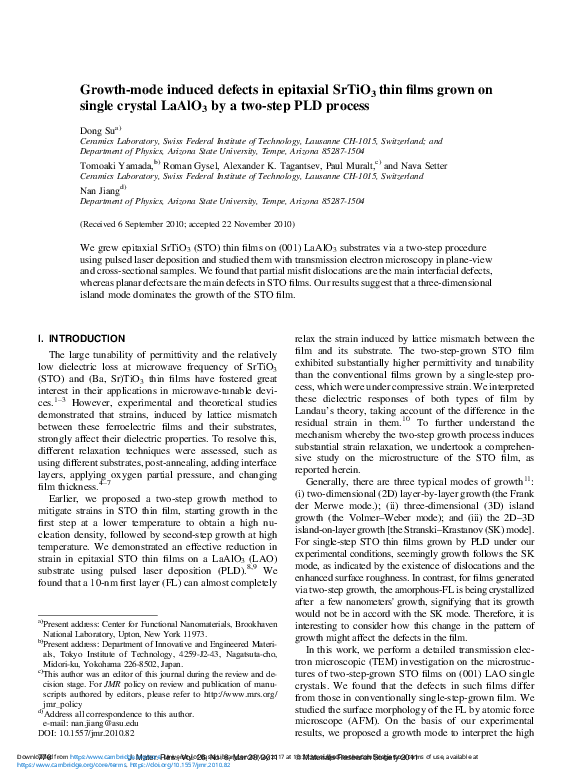(PDF) Growth-mode induced defects in epitaxial SrTiO3 thin films grown ...