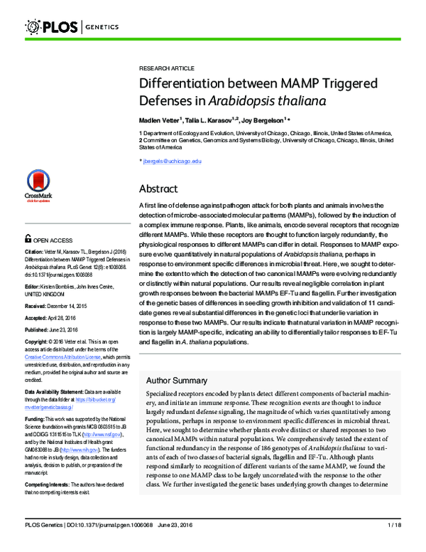 (PDF) Differentiation between MAMP Triggered Defenses in Arabidopsis ...