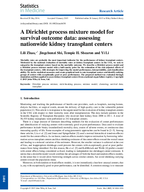 (PDF) A Dirichlet process mixture model for survival outcome data: assessing nationwide kidney ...