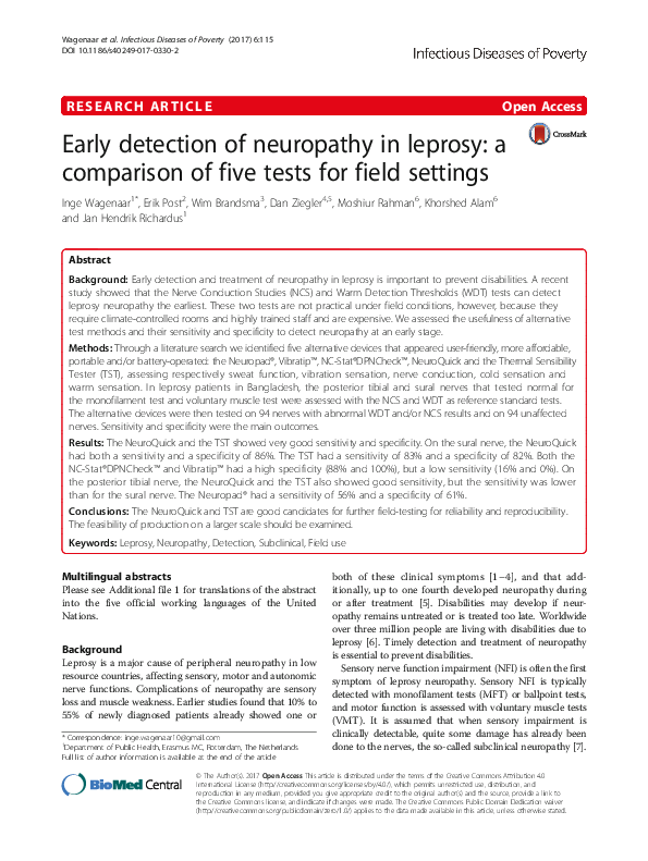 (PDF) Early detection of neuropathy in leprosy: a comparison of five ...