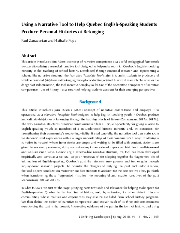 (PDF) Using a Narrative Tool to Help Quebec English-Speaking Students ...