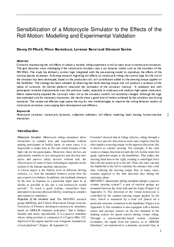 (PDF) Sensibilization of a motorcycle simulator to the effects of the ...