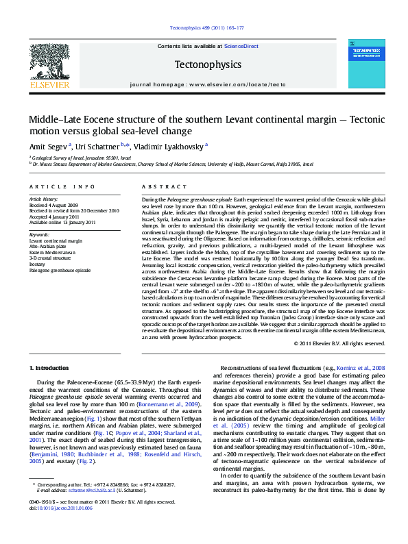 (PDF) Middle–Late Eocene structure of the southern Levant continental ...