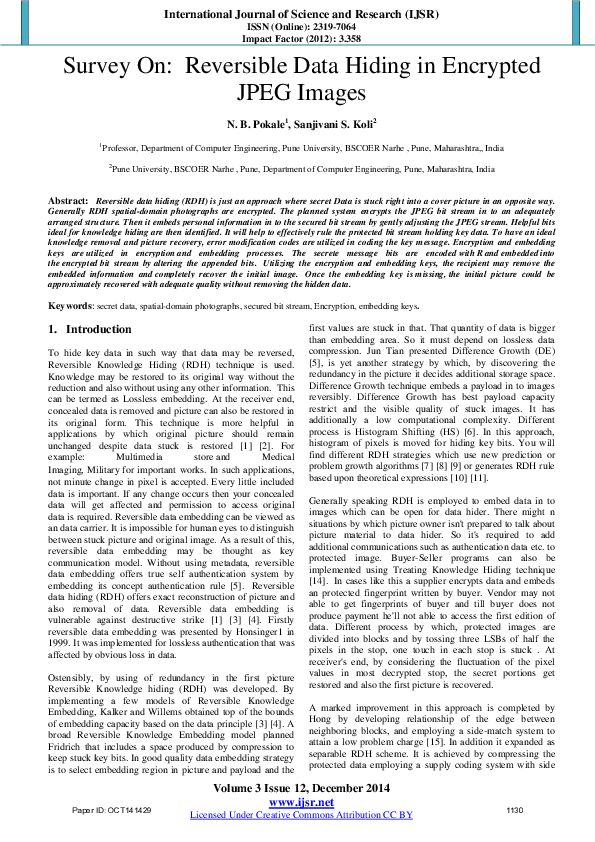 Pdf Survey On Reversible Data Hiding In Encrypted Jpeg Images