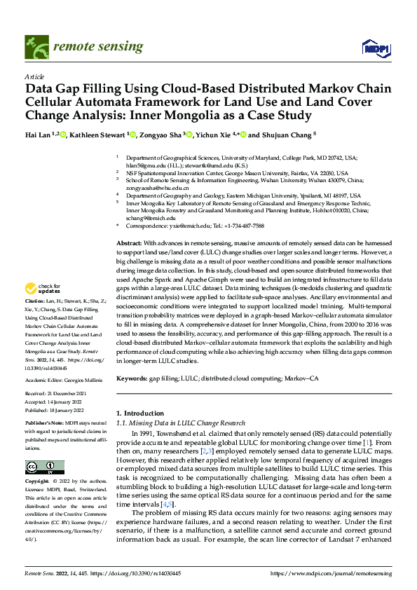 Pdf Data Gap Filling Using Cloud Based Distributed Markov Chain Cellular Automata Framework