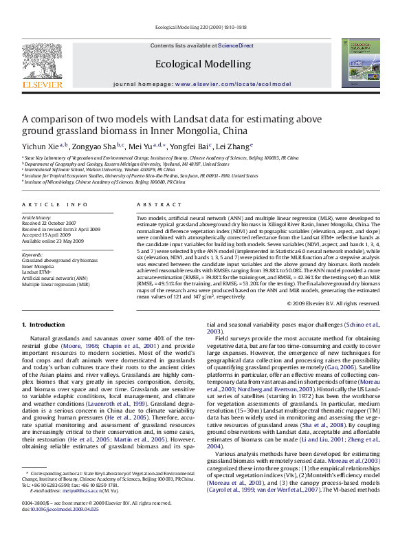 (PDF) A comparison of two models with Landsat data for estimating above ...