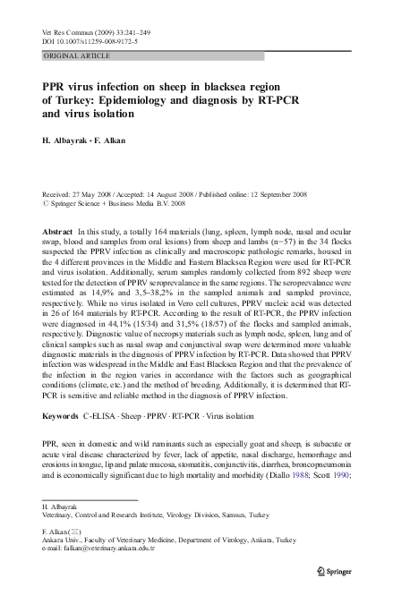 (PDF) PPR virus infection on sheep in blacksea region of Turkey ...