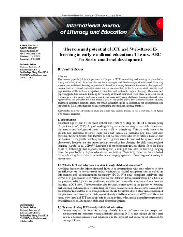 (PDF) The role and potential of ICT and Web-Based Elearning in early ...