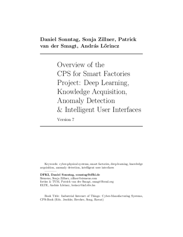 Pdf Overview Of The Cps For Smart Factories Project Deep Learning Knowledge Acquisition