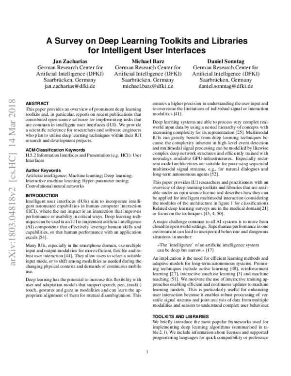 (PDF) Deep Learning Tools for Intelligent Interfaces