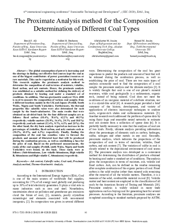 (PDF) The Proximate Analysis method for the Composition Determination of Different Coal Types