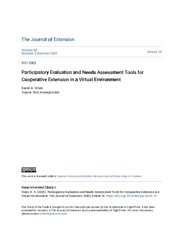 (PDF) Participatory Evaluation and Needs Assessment Tools for Cooperative Extension in a Virtual ...