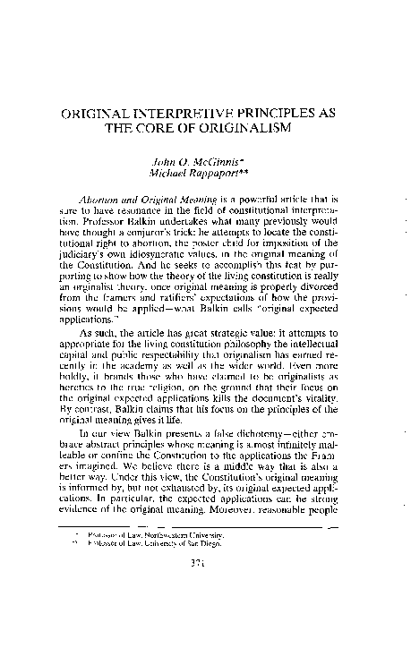 (PDF) Original Interpretive Principles as the Core of Originalism