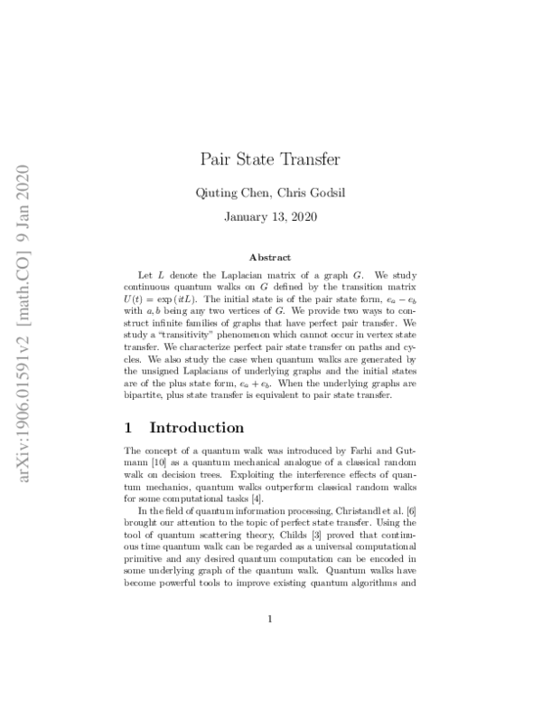 (PDF) Pair state transfer