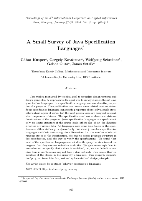 (PDF) A Small Survey on Java Specification Languages