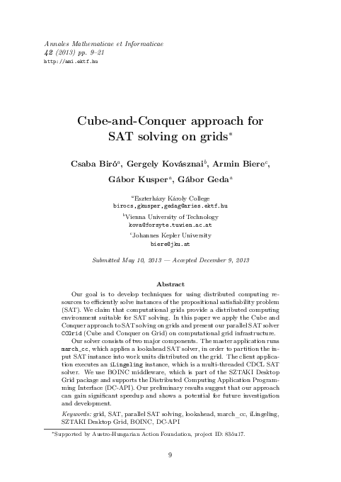 (PDF) Cube-and-Conquer Approach for SAT Solving on Grids