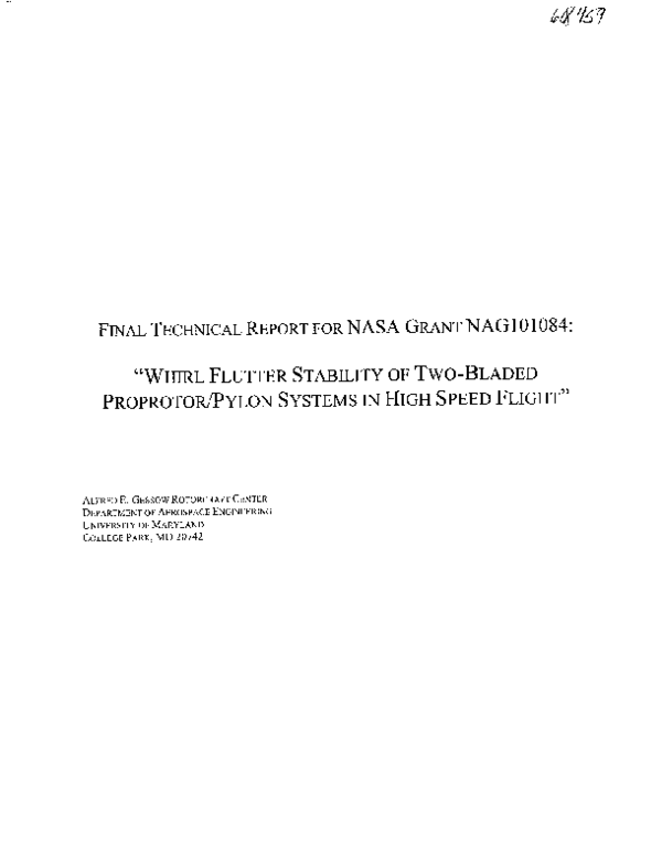 (PDF) Whirl Flutter Stability of Two-Bladed Proprotor/Pylon Systems in ...