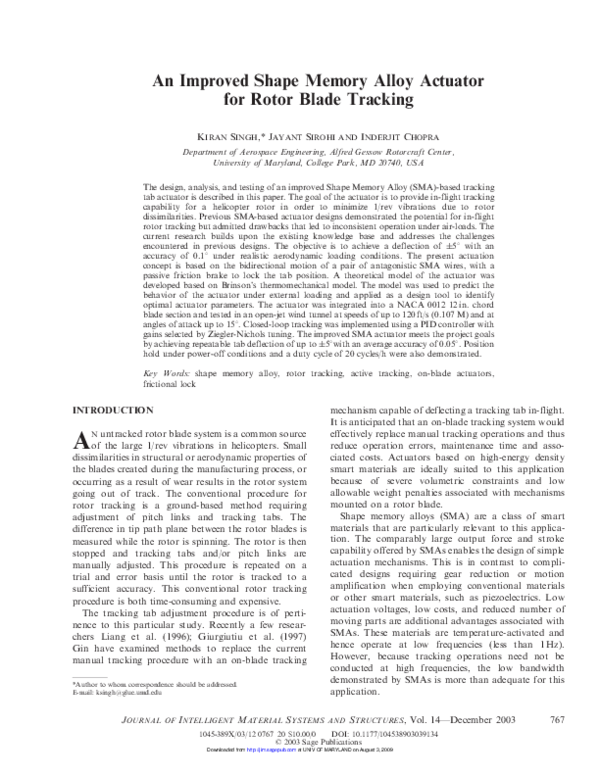 (PDF) An Improved Shape Memory Alloy Actuator for Rotor Blade Tracking