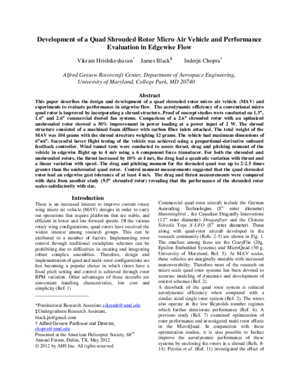 (PDF) Development of a Quad Shrouded Rotor Micro Air Vehicle and ...