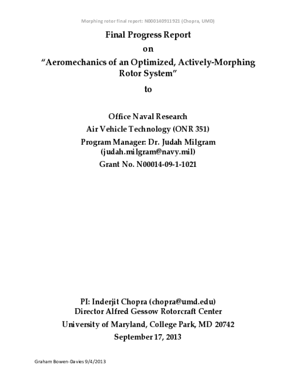 (PDF) Aeromechanics of an Optimized, Actively-Morphing Rotor System