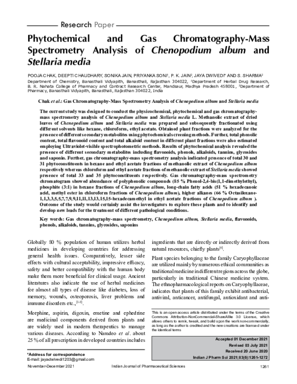 (PDF) Phytochemical and Gas Chromatography-Mass Spectrometry Analysis of Chenopodium album and ...