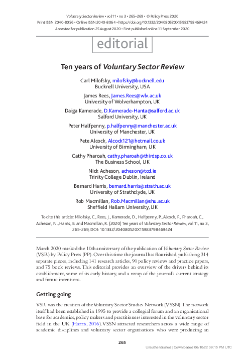 (PDF) Ten years of Voluntary Sector Review