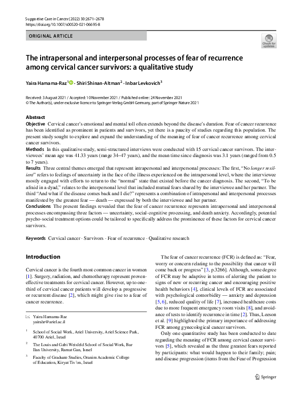 (PDF) The intrapersonal and interpersonal processes of fear of ...