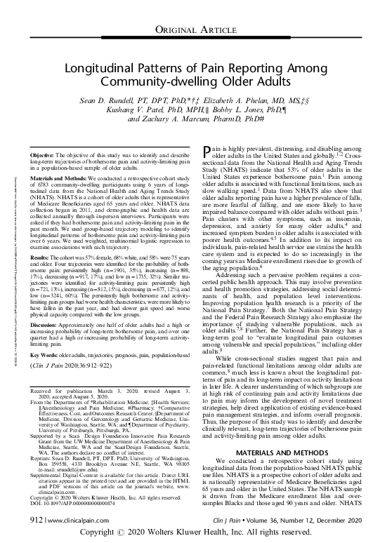 (PDF) Longitudinal Patterns of Pain Reporting Among Community-dwelling Older Adults