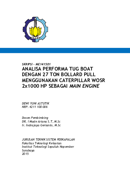 (PDF) Analisa performa tug boat dengan 27 ton bollard pull menggunakan Caterpillar WOSR 2x1000 ...