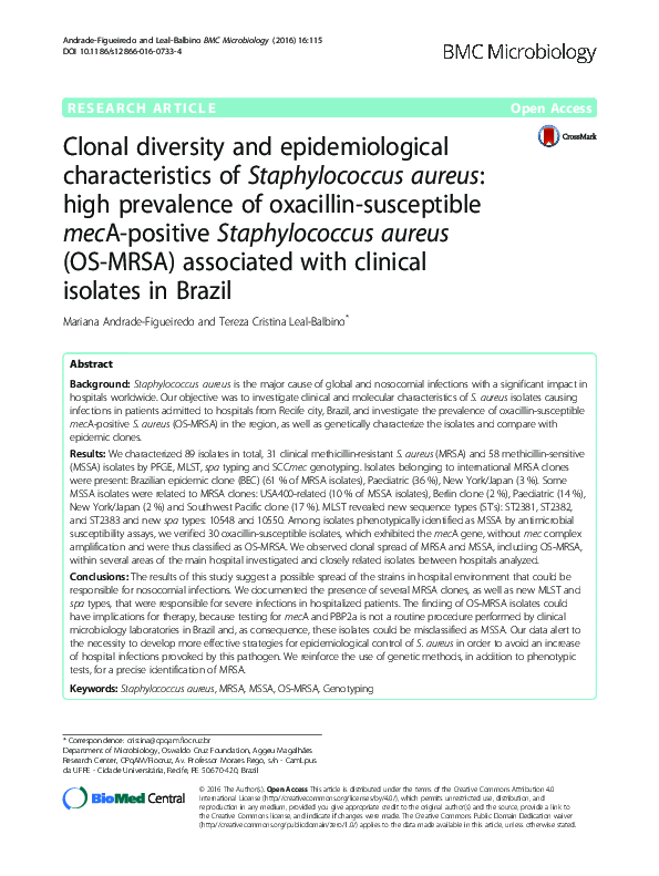 (PDF) Clonal diversity and epidemiological characteristics of ...